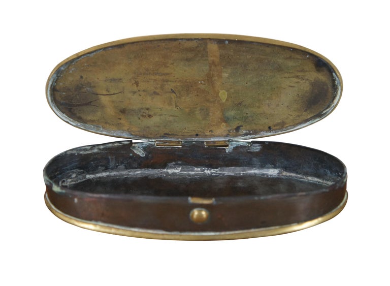 Antique 18th Century Dutch Etched Oval Brass Tinder Tobacco Snuff Box ...