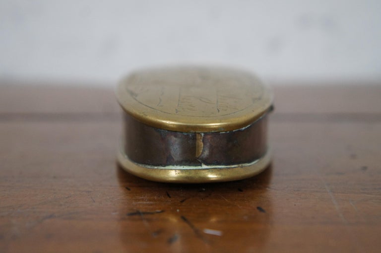 Antique 18th Century Dutch Etched Oval Brass Tinder Tobacco Snuff Box ...