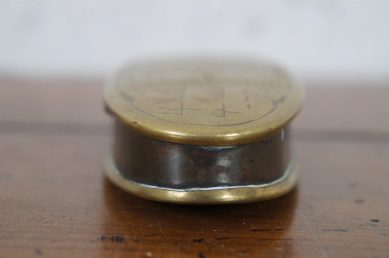Antique 18th Century Dutch Etched Oval Brass Tinder Tobacco Snuff Box ...