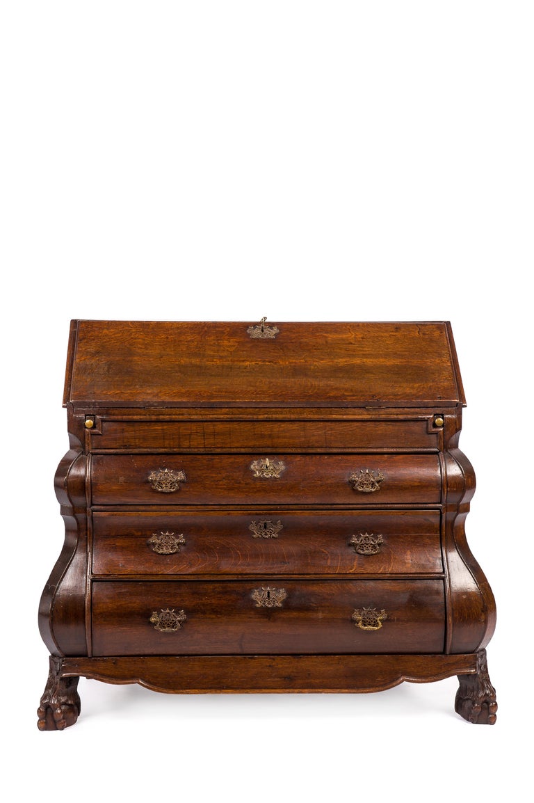 Antique 18th Century Dutch Oak Drop Front Bombe Secretary Desk ...