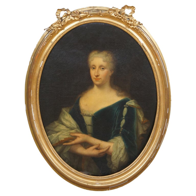 Antique 18th Century Dutch Oil Painting on Canvas Oval Portrait Seated ...