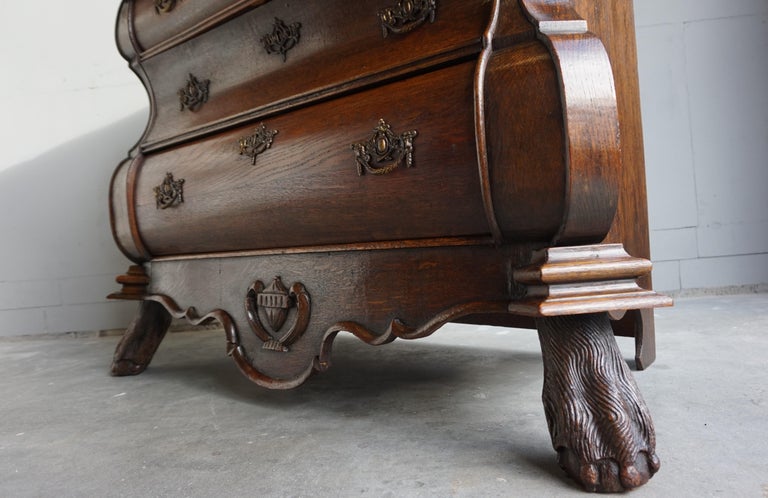 Antique 18th Century Dutch Rococo Oak Bomb Chest of Drawers with Claw ...