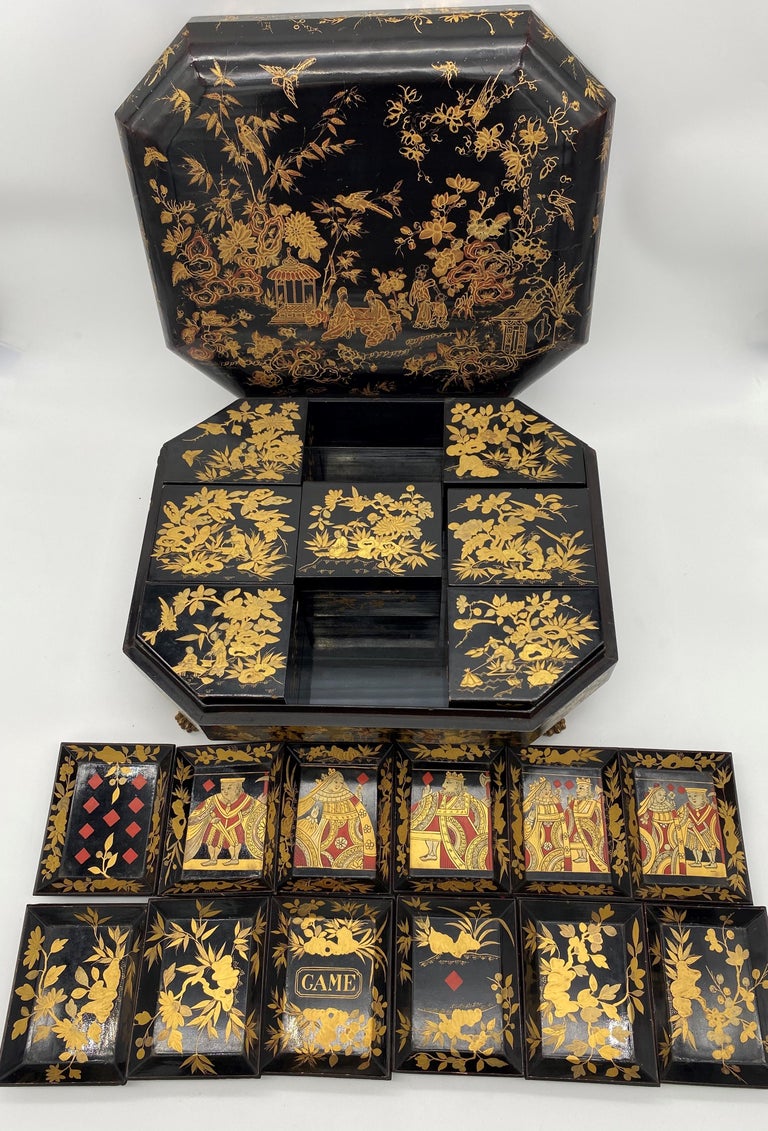 Antique 18th Century Export Chinese Lacquer Gaming Box For Sale at 1stDibs