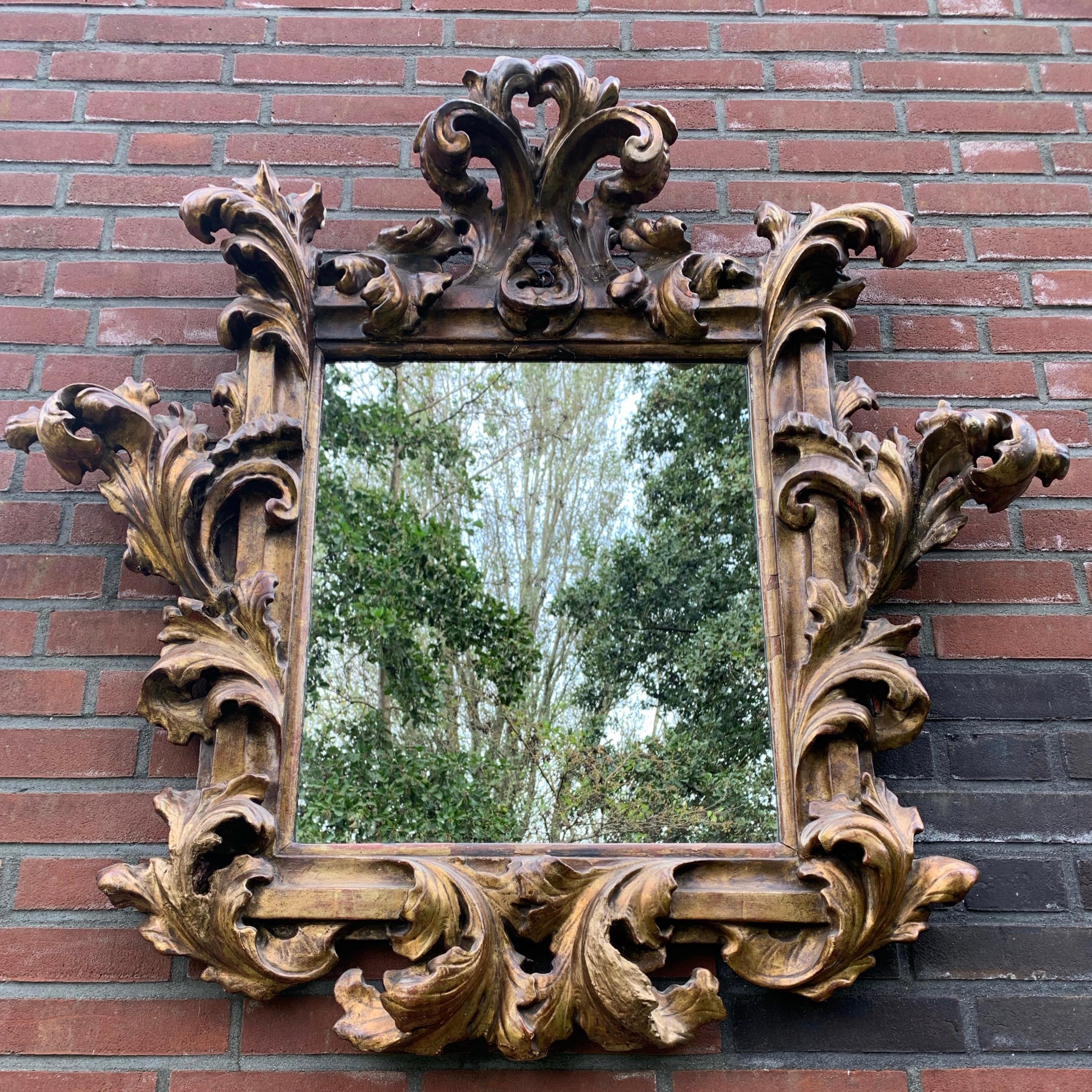 Antique 18th Century Hand Carved Gilded Wood Rococo Wall Mirror Picture Antique 18th Century Hand Carved Gilded Wood Rococo Wall Mirror Picture