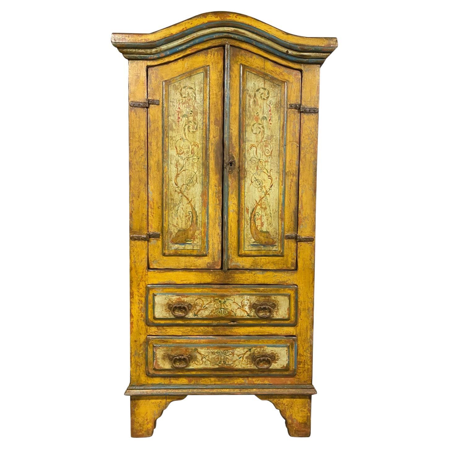 Vintage Hand Painted Blue 18th Century Style Wardrobe with Floral ...