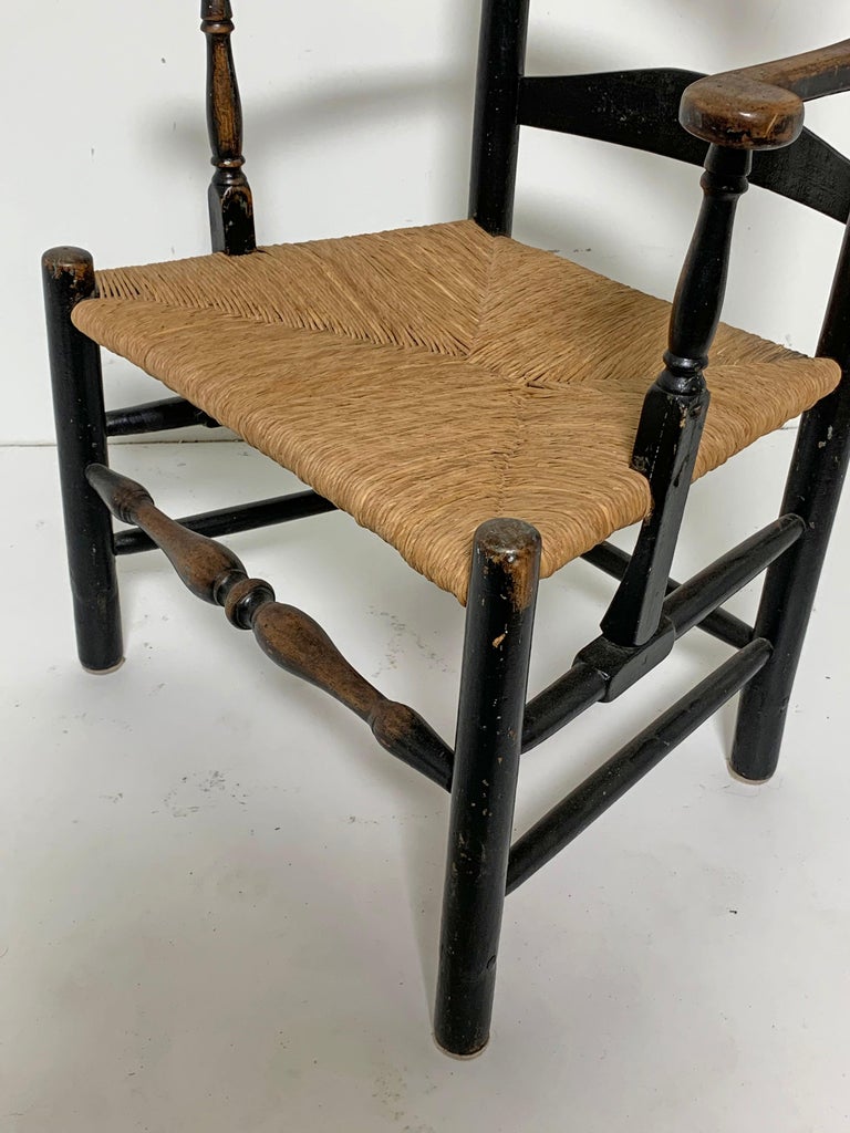 Antique 18th Century Ladderback Arm Chair with Rush Seat at 1stDibs