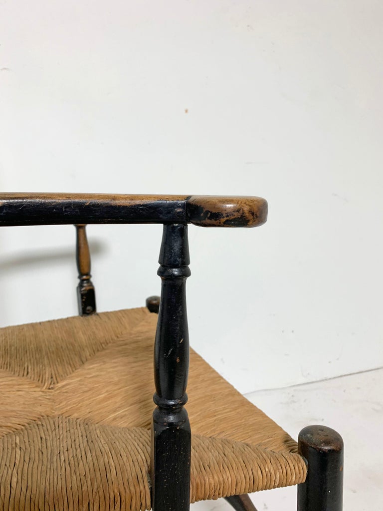 Antique 18th Century Ladderback Arm Chair with Rush Seat at 1stDibs