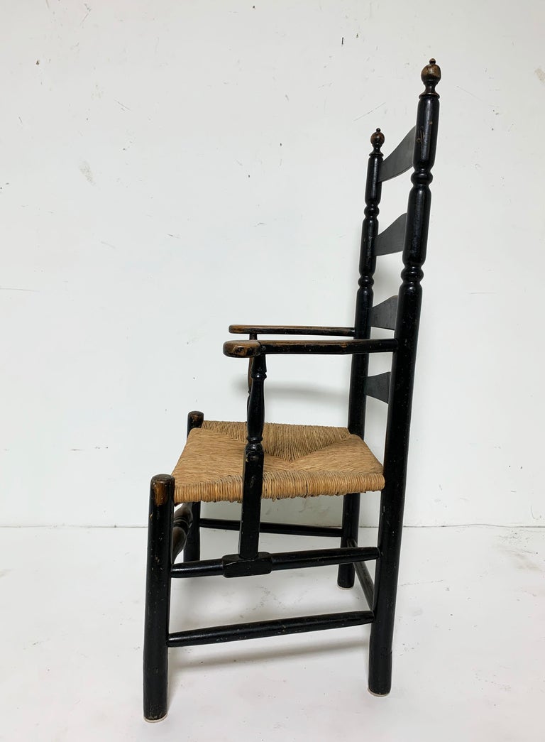 Antique 18th Century Ladderback Arm Chair with Rush Seat at 1stDibs