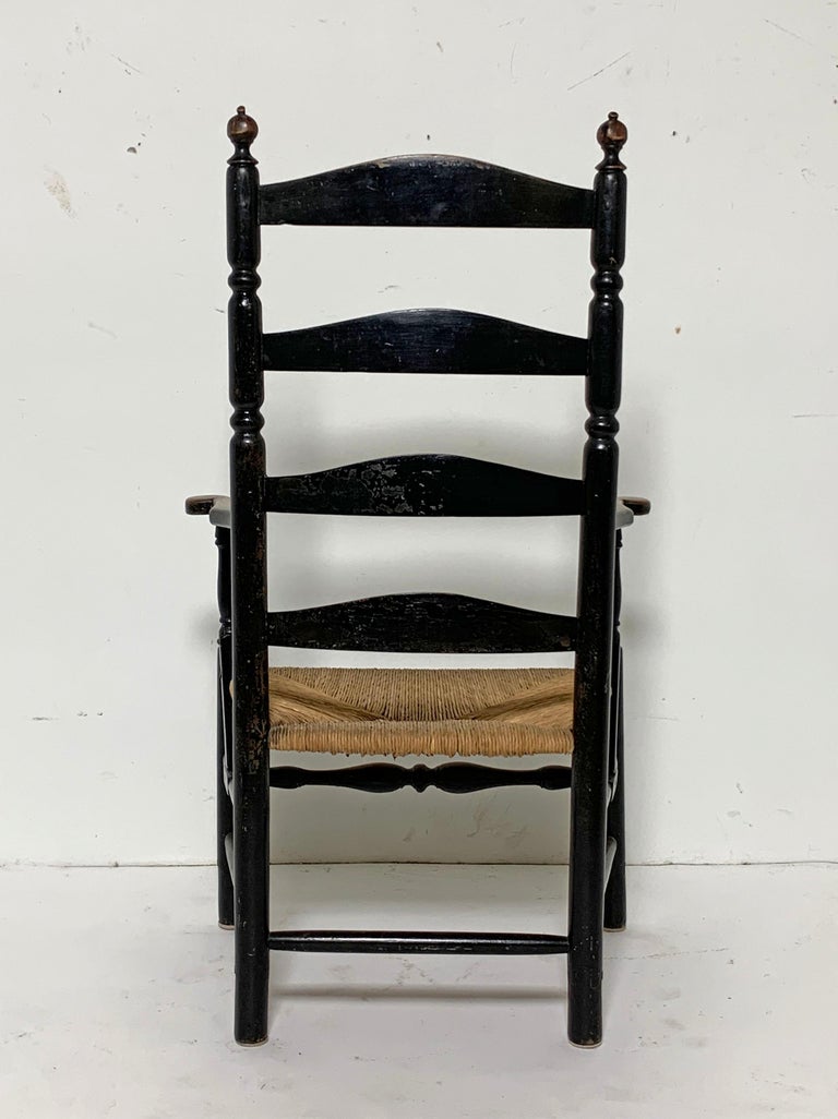 Antique 18th Century Ladderback Arm Chair with Rush Seat at 1stDibs