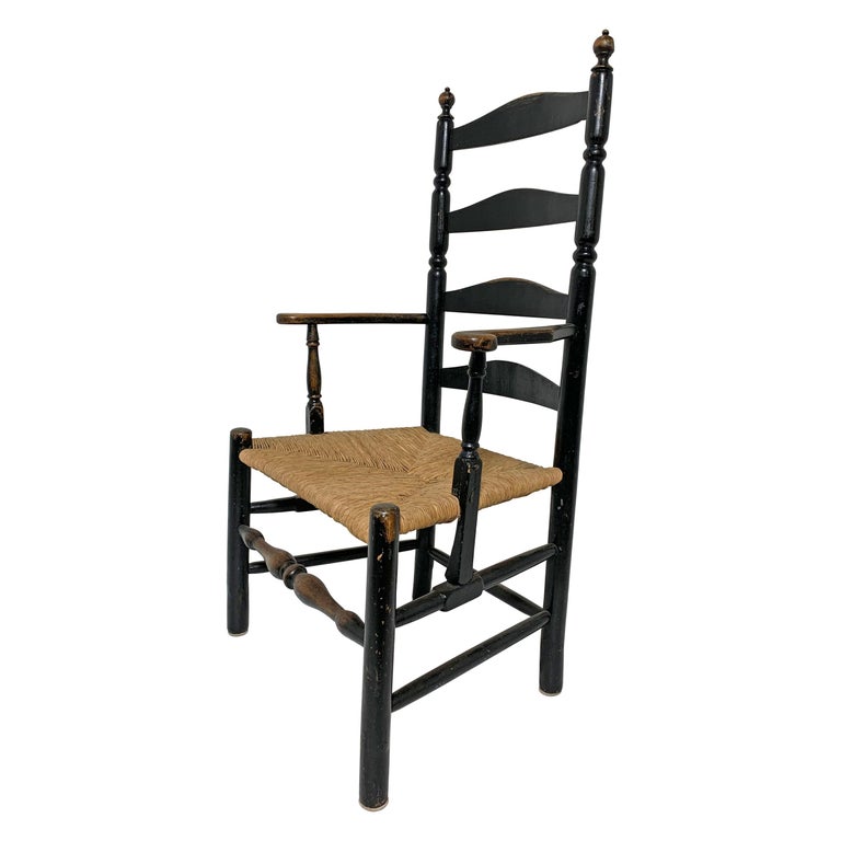 Antique 18th Century Ladderback Arm Chair with Rush Seat at 1stDibs