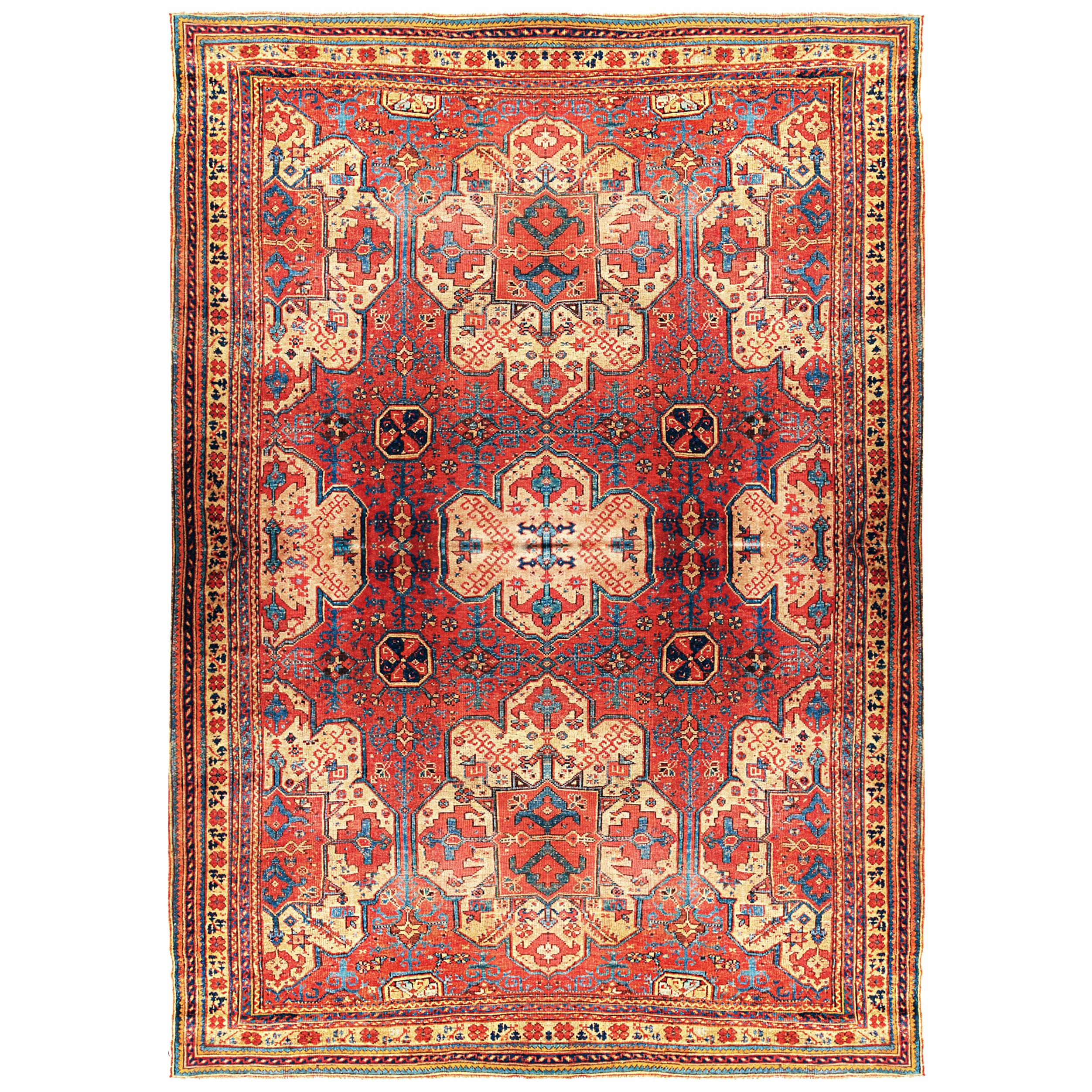 Antique Oushak Traditional Orange-Gold and Red Wool Rug at 1stDibs