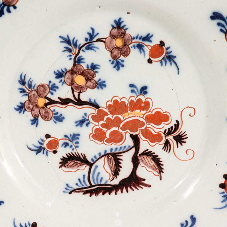 Antique 18th Century Polychrome Dutch Delft Plate For Sale at 1stDibs