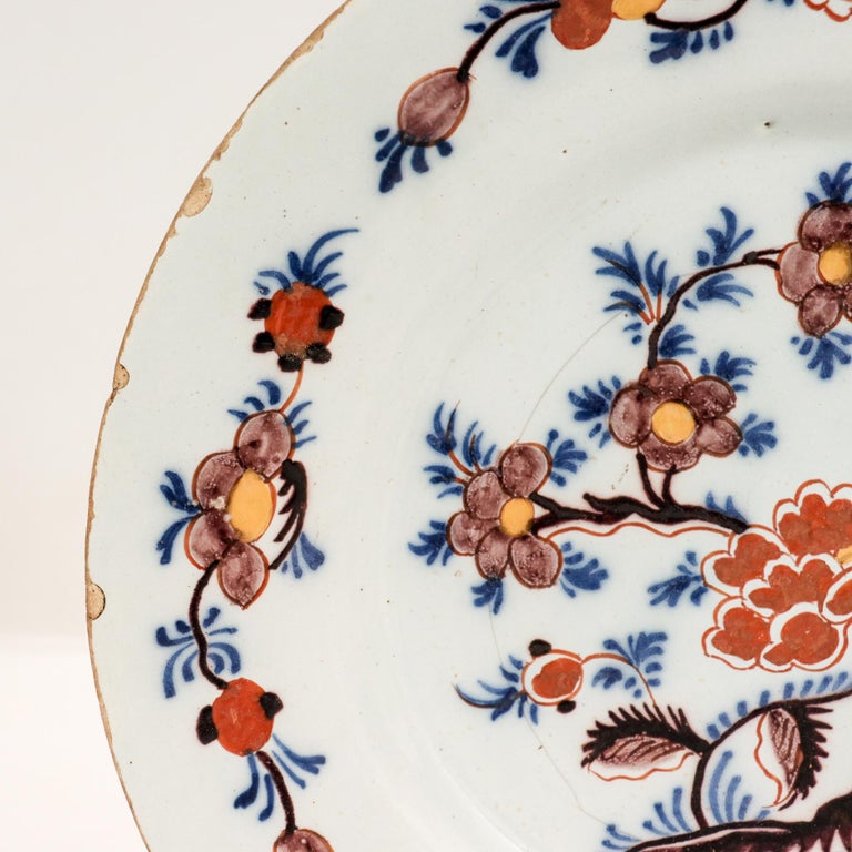 Antique 18th Century Polychrome Dutch Delft Plate For Sale at 1stDibs