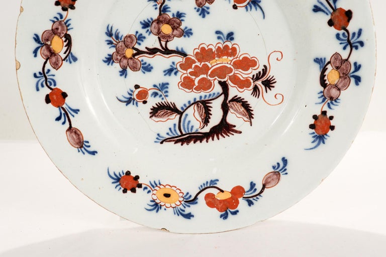 Antique 18th Century Polychrome Dutch Delft Plate For Sale at 1stDibs