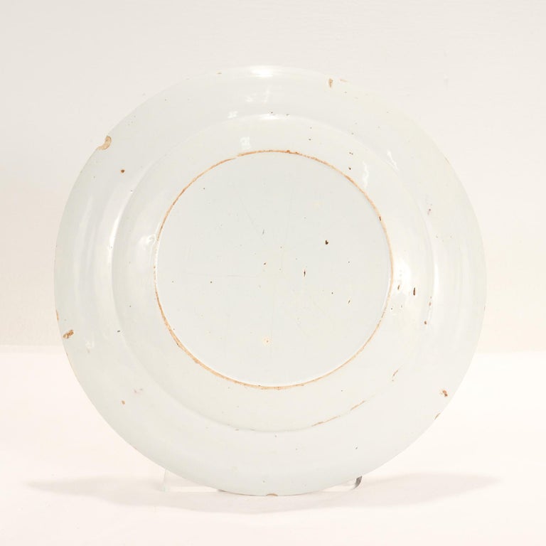 Antique 18th Century Polychrome Dutch Delft Plate For Sale at 1stDibs