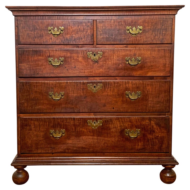 Antique 18th Century Rhode Island Ball Foot Chest with Original Brasses ...