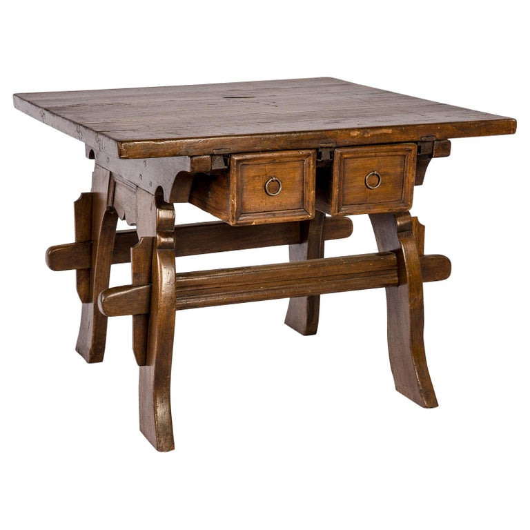 Antique 18th Century Square Walnut Swiss Renaissance Banker or Merchant ...