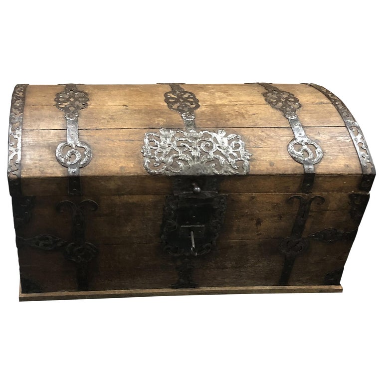 Antique 18th Century Trunk-Coffer with Dome Top and Ornate Metal Work ...