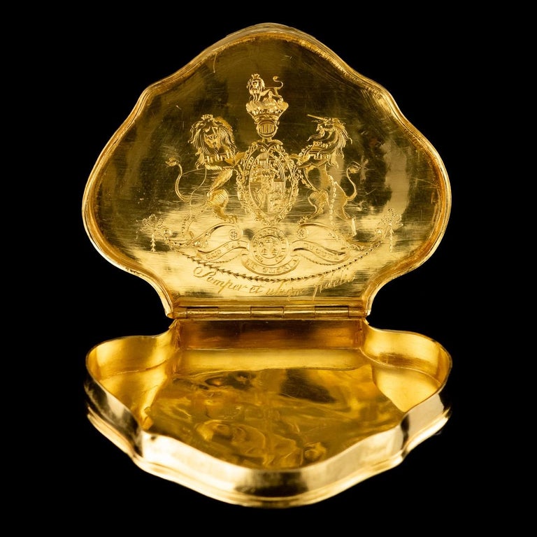 Antique English 18 Karat Gold Snuff Box, Queens Guards Regiment, circa ...