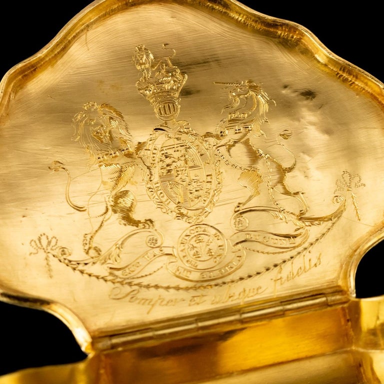 Antique English 18 Karat Gold Snuff Box, Queens Guards Regiment, circa ...