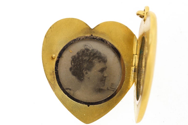 Antique 1900s 14 Karat Yellow Gold Ruby Diamond Heart Locket at 1stDibs