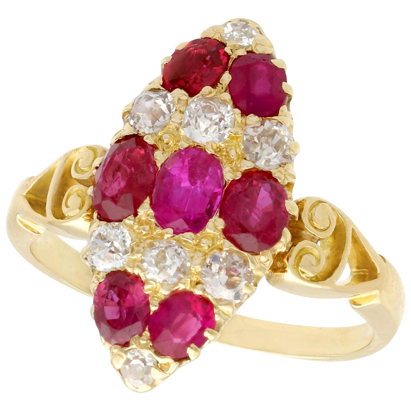 1900s Ruby, Old Mine Cut Diamond and Gold Ring For Sale at 1stDibs