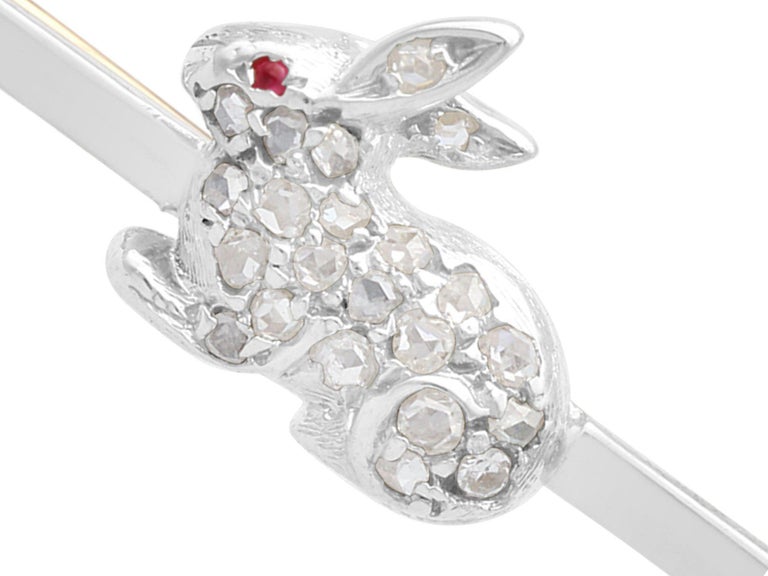Antique 1900s Diamond and Ruby Yellow Gold Rabbit Brooch For Sale at ...