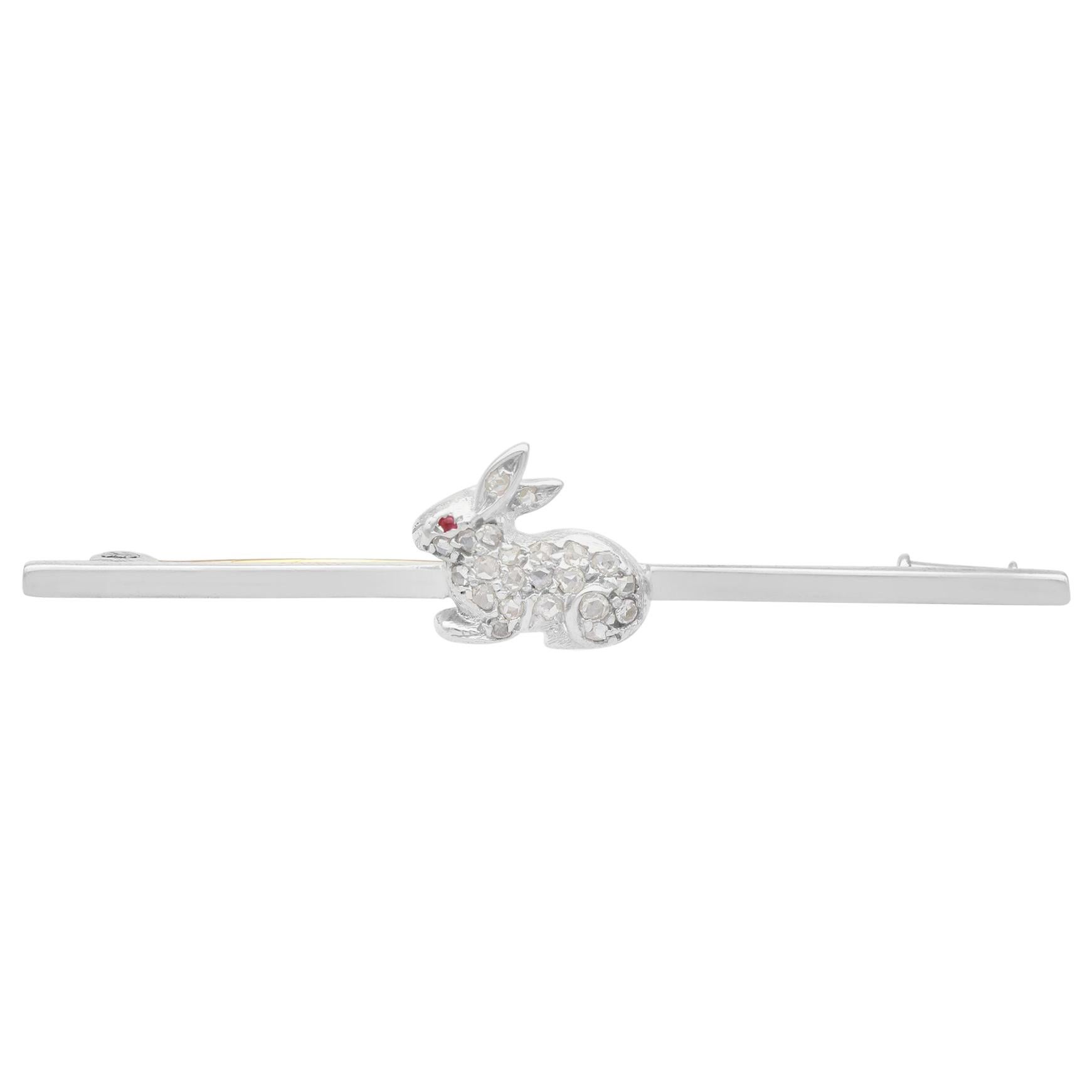 Diamond Yellow Gold Set Bunny Rabbit Brooch at 1stDibs
