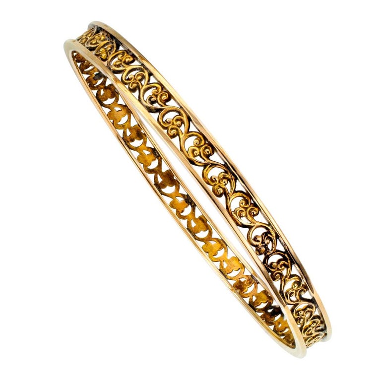 Antique 1900s Filigree Slip on Gold Bangle at 1stDibs