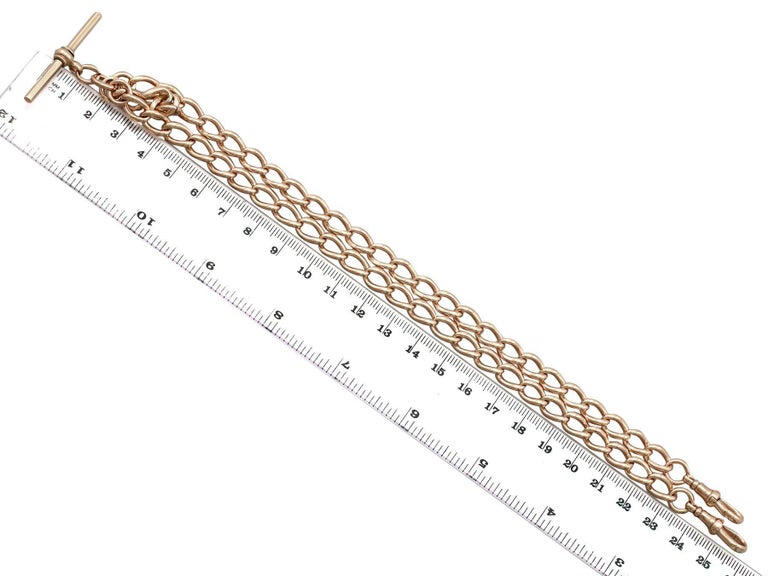 Antique 1900s Yellow Gold Double Albert Watch Chain with T Bar at 1stDibs