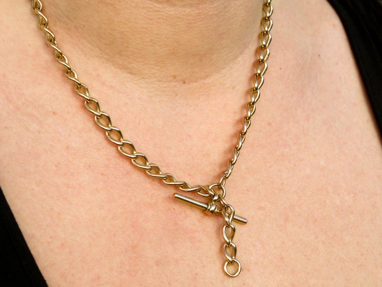 Antique 1900s Yellow Gold Double Albert Watch Chain with T Bar at 1stDibs