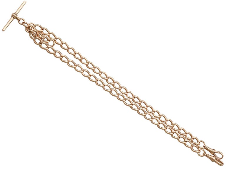Antique 1900s Yellow Gold Double Albert Watch Chain with T Bar at 1stDibs