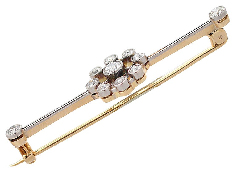 Antique 1910s Diamond and Yellow Gold Bar Brooch For Sale (Free ...