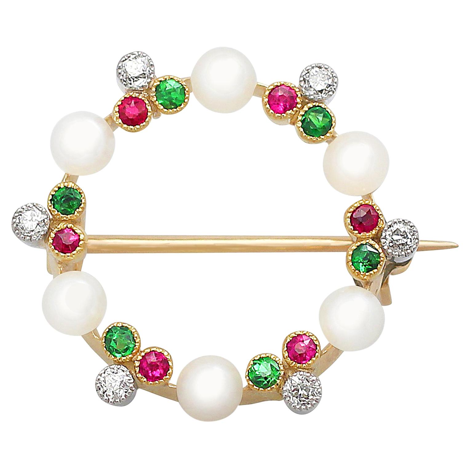 Luise Dove Diamond Ruby Pearl Brooch at 1stDibs