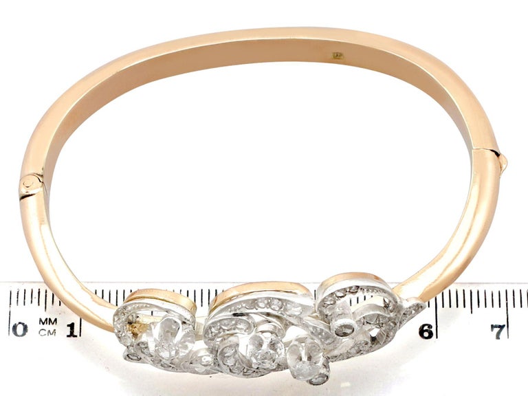Antique 1910s Russian 1.16 Carat Diamond and Yellow Gold Bangle For ...