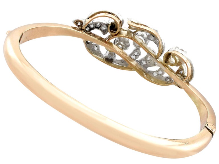 Antique 1910s Russian 1.16 Carat Diamond and Yellow Gold Bangle For ...