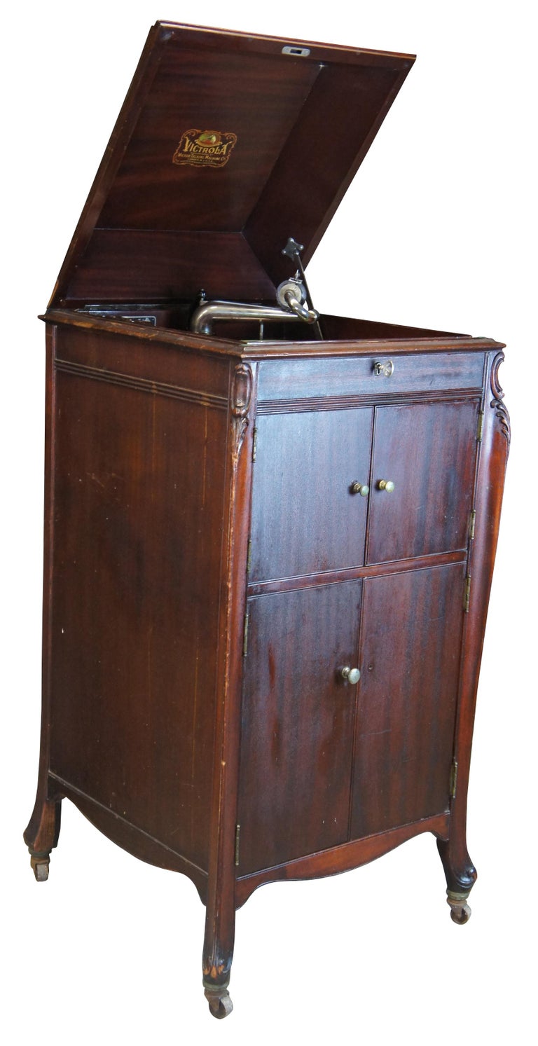Antique 1913 Victor Victrola Phonograph Machine Queen Anne Mahogany VV ...
