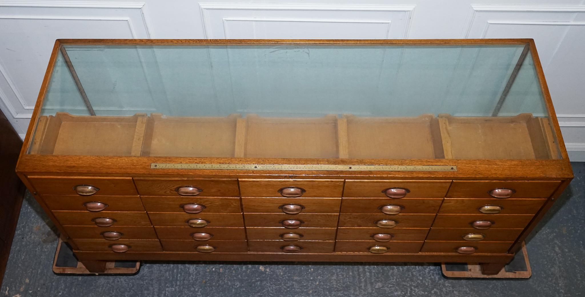 ANTIQUE 1920 ENGLISH VICTORIAN OAK HABERDASHERY SHOP COUNTER WITH ...