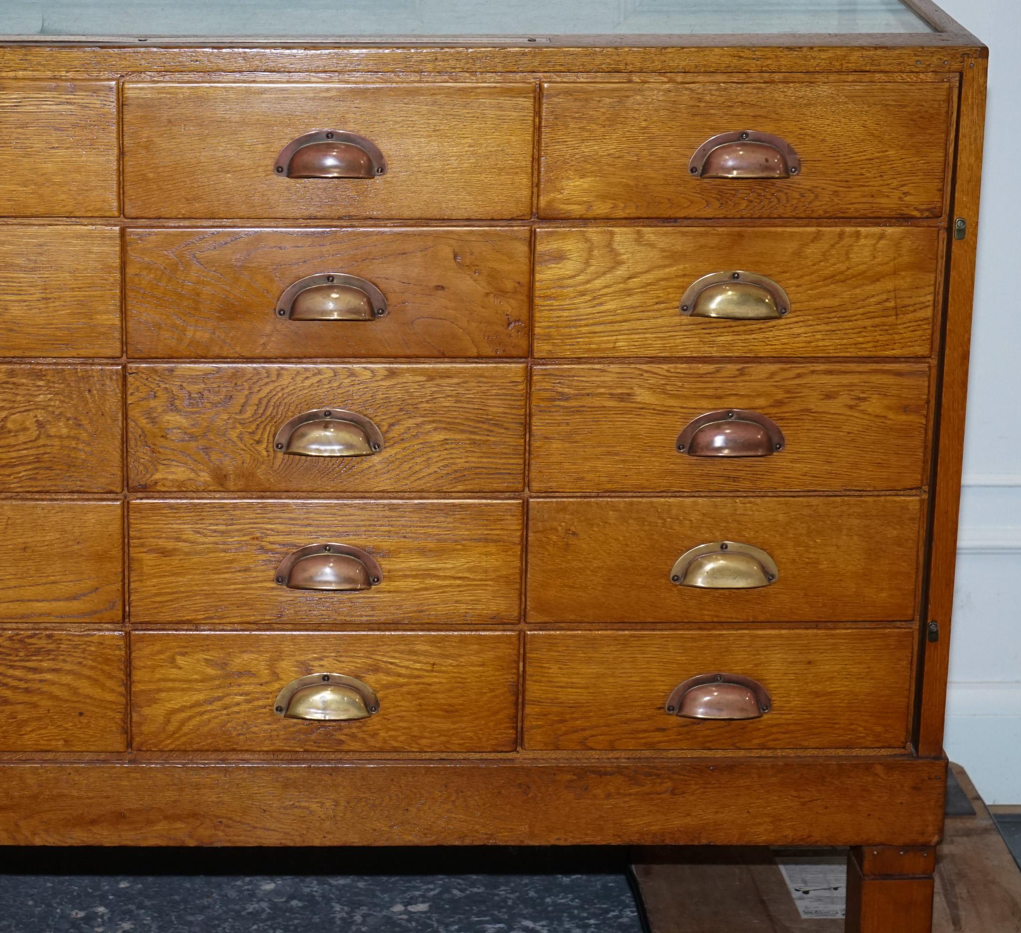 ANTIQUE 1920 ENGLISH VICTORIAN OAK HABERDASHERY SHOP COUNTER WITH ...