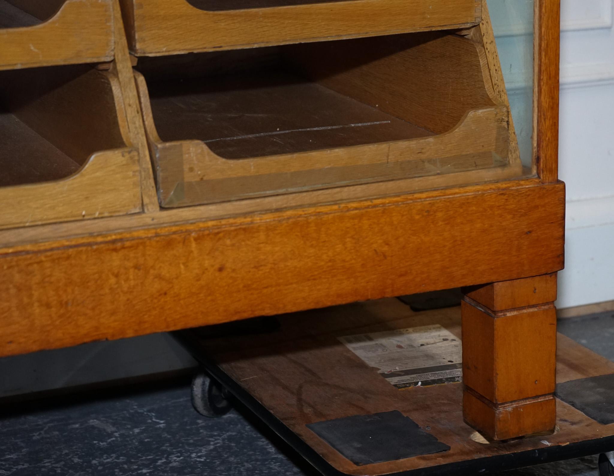 ANTIQUE 1920 ENGLISH VICTORIAN OAK HABERDASHERY SHOP COUNTER WITH ...