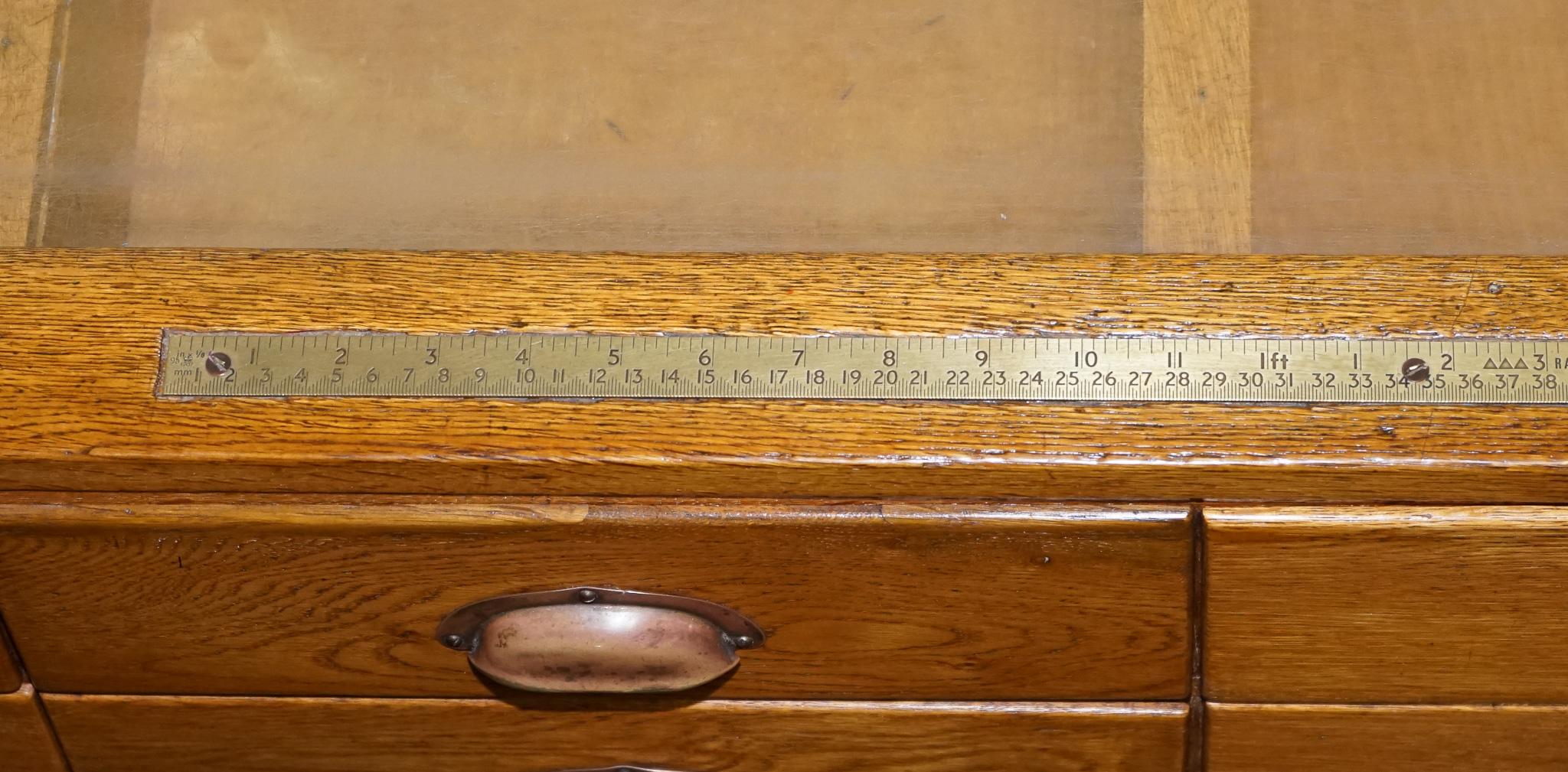 ANTIQUE 1920 ENGLISH VICTORIAN OAK HABERDASHERY SHOP COUNTER WITH ...