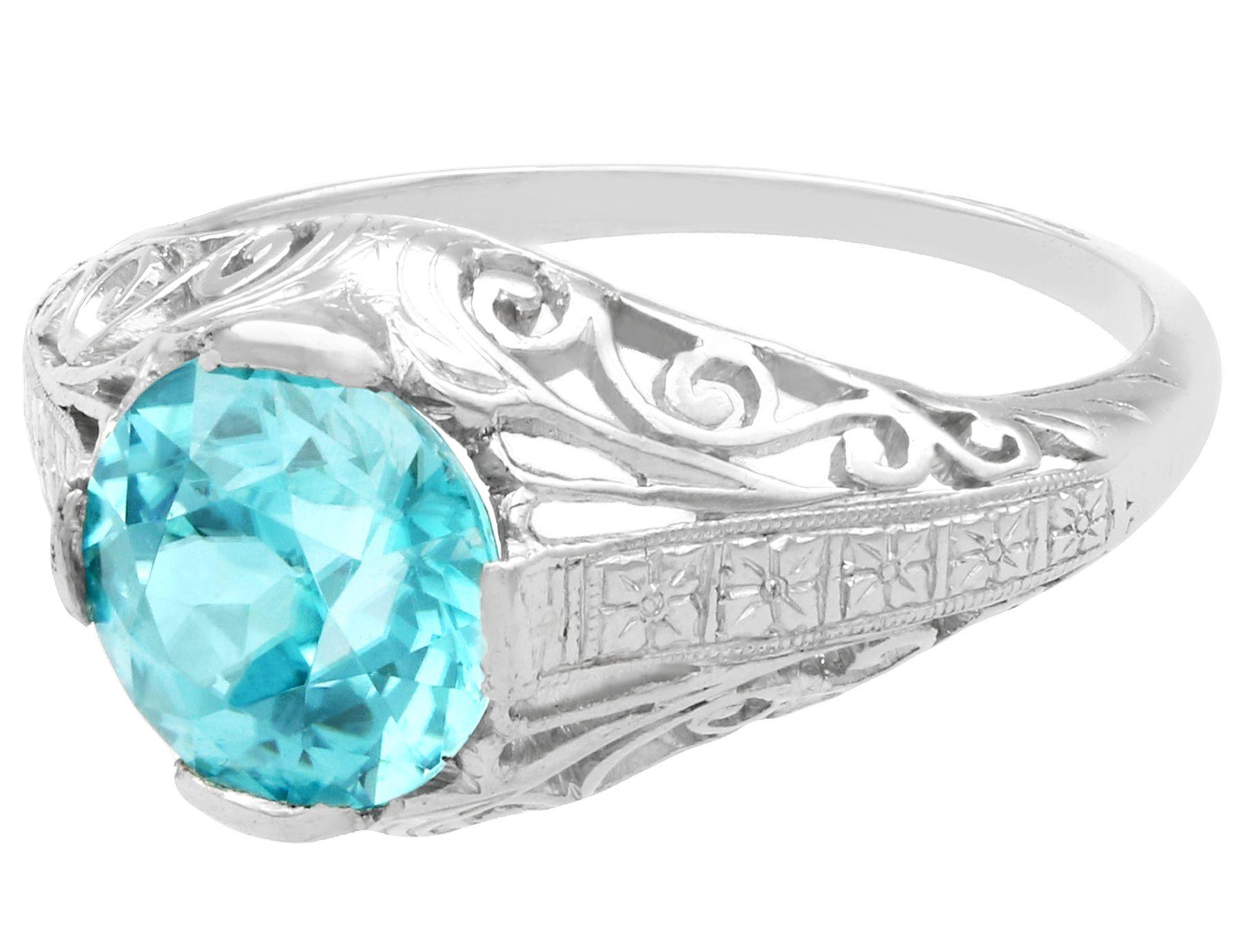 Antique 1920s 3.34 Carat Blue Zircon and Platinum Cocktail Ring For ...