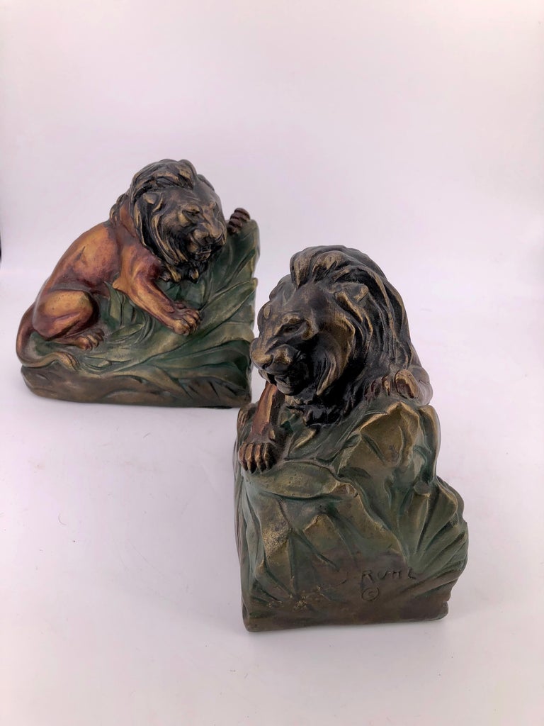 Antique 1920s Armor Bronze Clad Lion Pair of Bookends at 1stDibs ...
