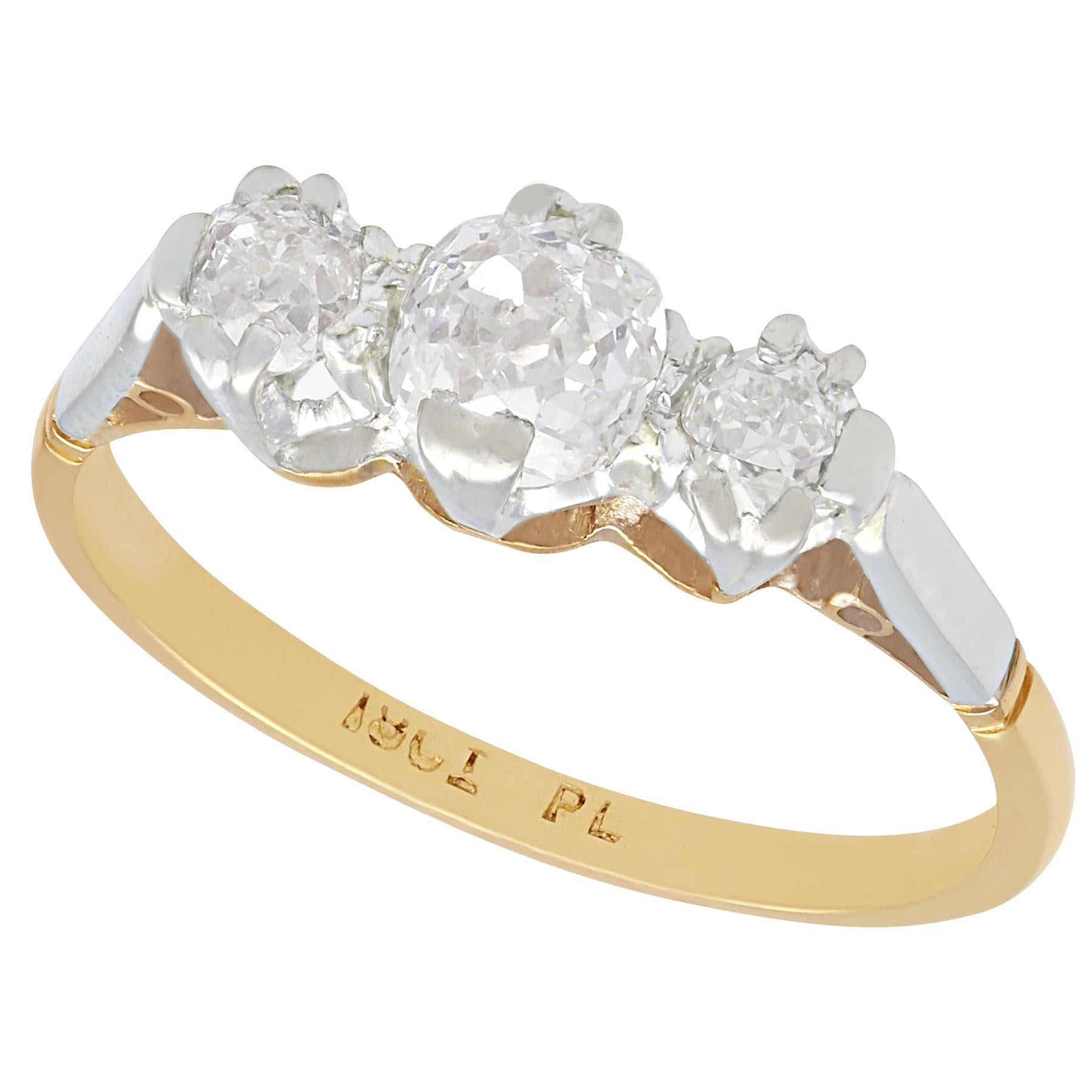 Antique Victorian 10 Karat Yellow Gold Sapphire and Diamond 3-Stone ...