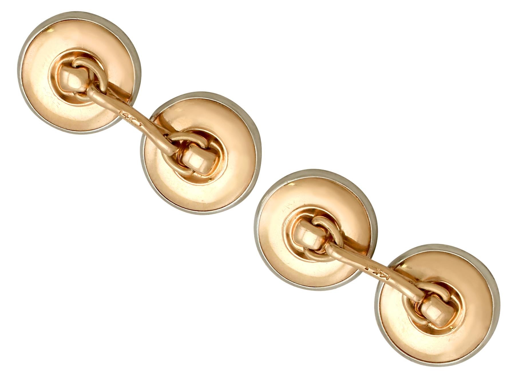 1920s Mother of Pearl and Diamond Yellow Gold Cufflinks For Sale at 1stDibs
