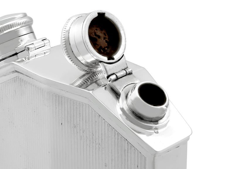 Antique 1920s Sterling Silver Double Radiator Hip Flask For Sale at 1stDibs