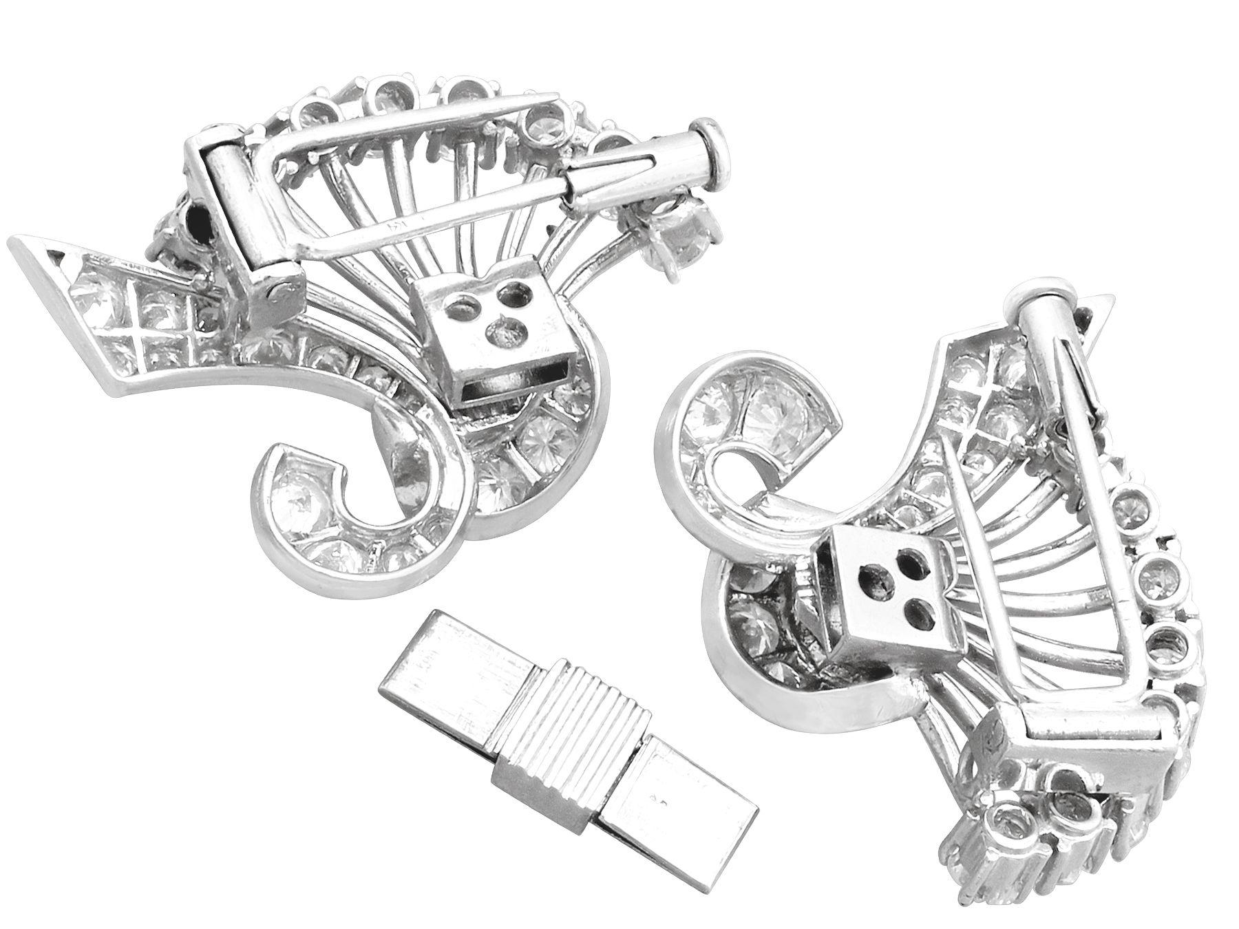 1930s Art Deco 4.16 Carat Diamond and Platinum Double Clip Brooch at ...