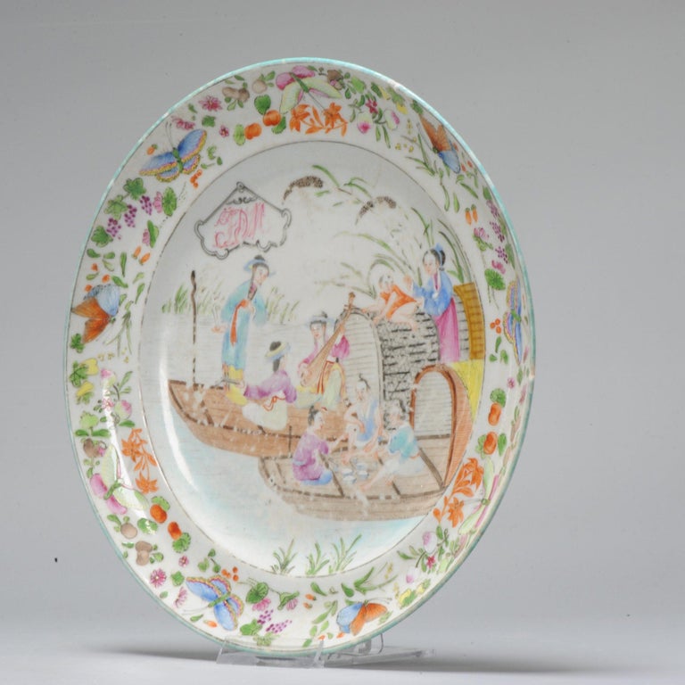 Antique 19c Chinese Porcelain Cantonese Armorial Plate River Scene ...