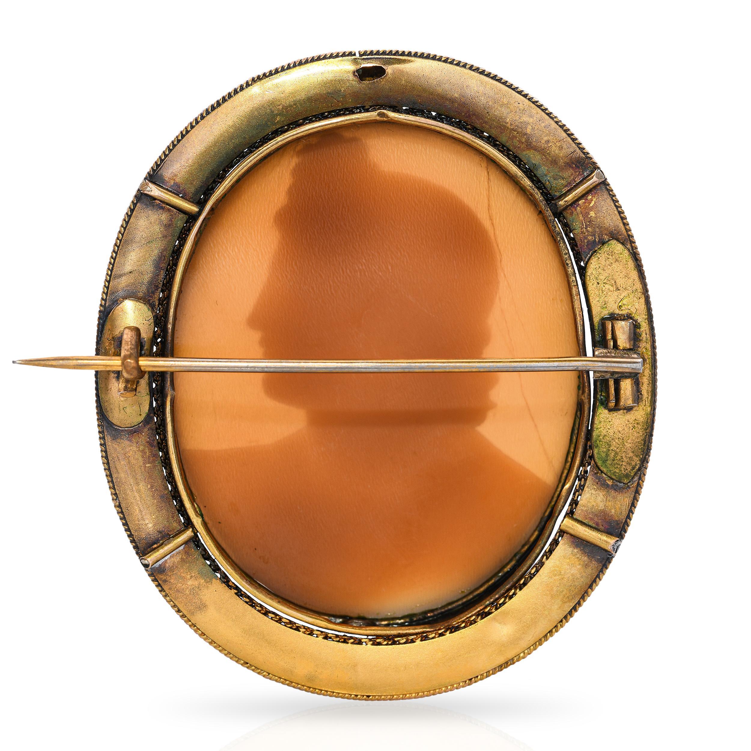 Antique 19k Yellow Gold Apollo Shell Cameo Brooch For Sale at 1stDibs