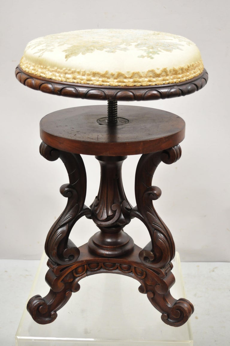 Antique 19th C. Carved Walnut Victorian Adjustable Height Pedestal Base ...